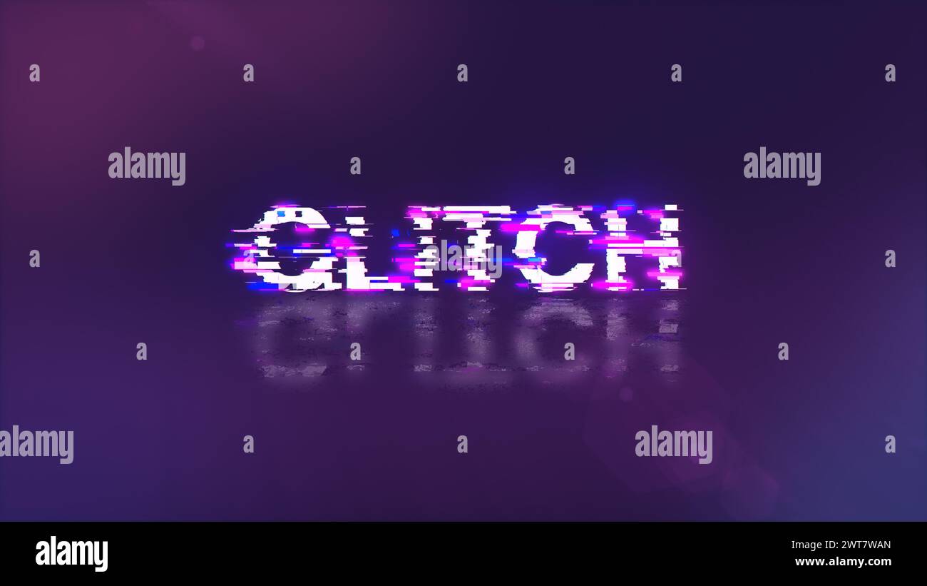 3D rendering glitch text with screen effects of technological failures ...