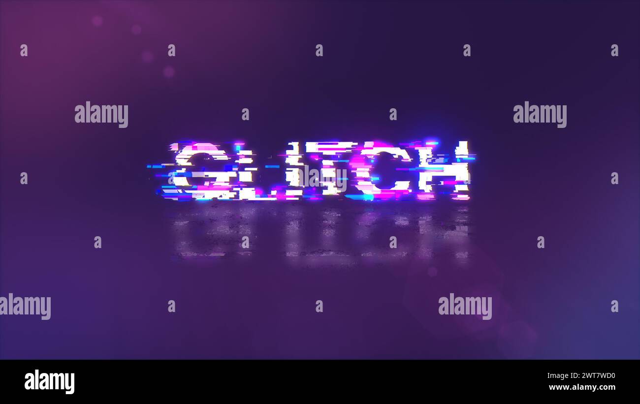 3D rendering glitch text with screen effects of technological failures. Spectacular screen ...