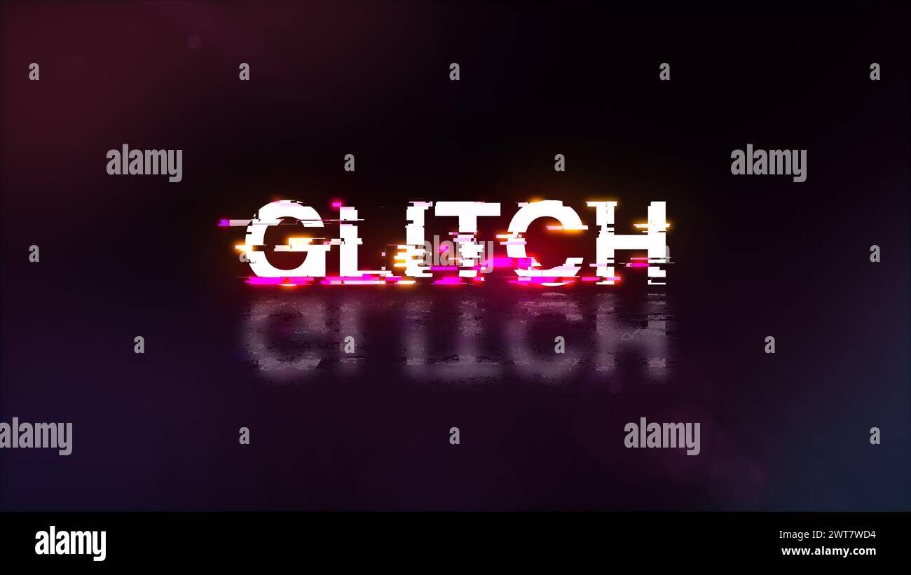 3D rendering glitch text with screen effects of technological failures ...