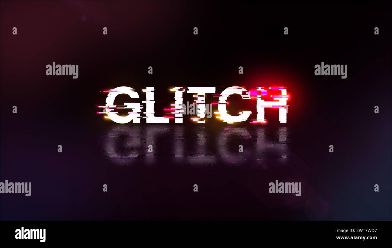 3D rendering glitch text with screen effects of technological failures ...