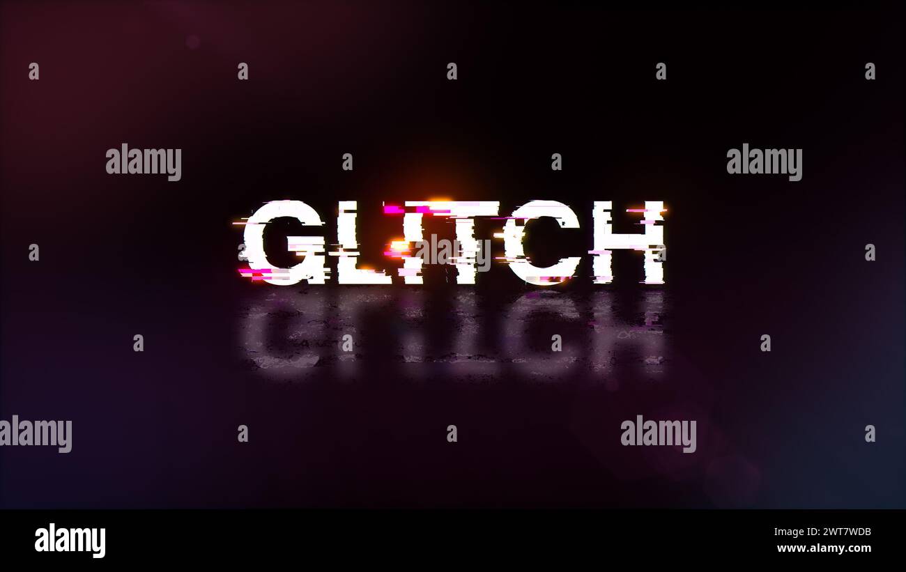 3D rendering glitch text with screen effects of technological failures ...