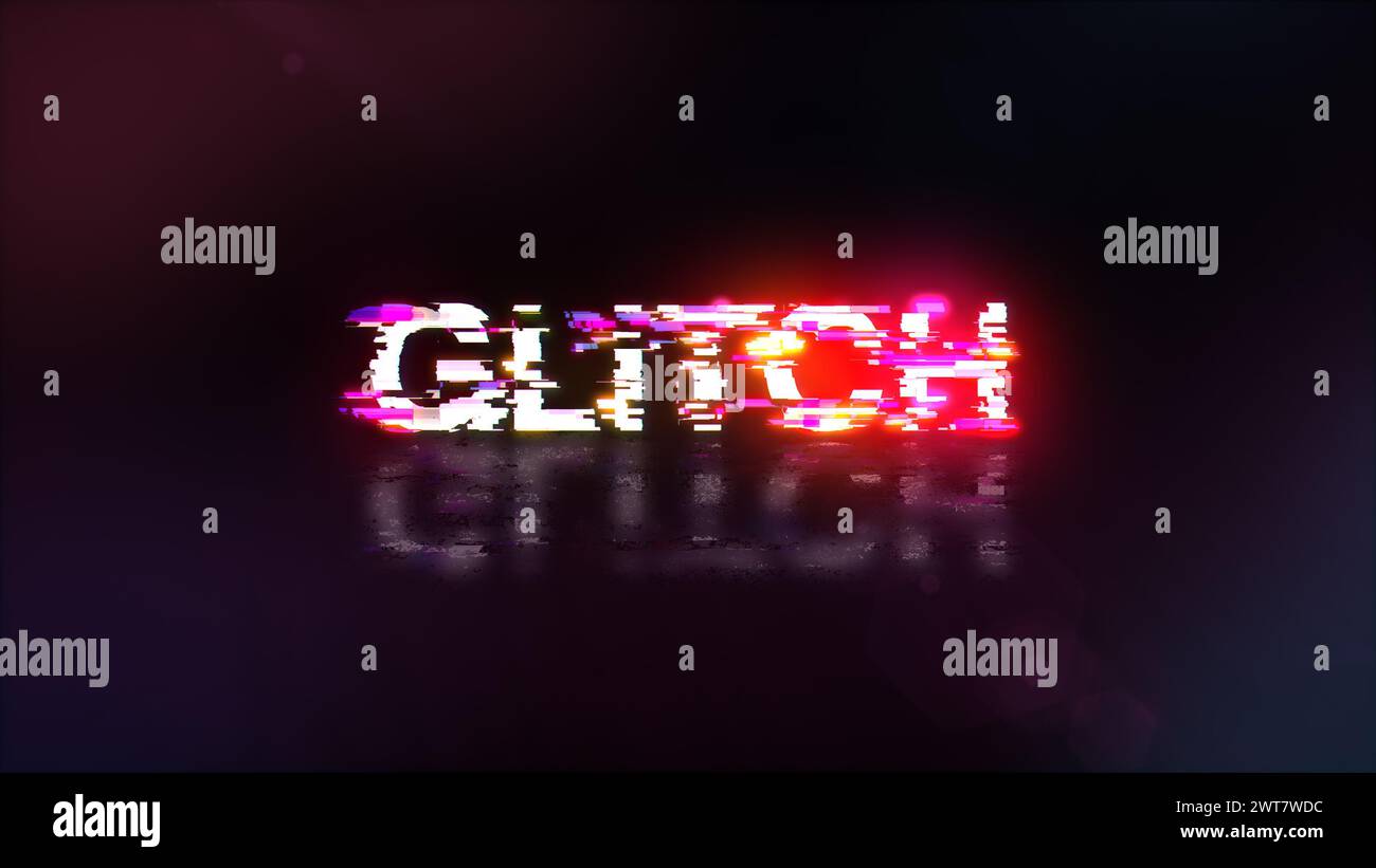 3D rendering glitch text with screen effects of technological failures ...