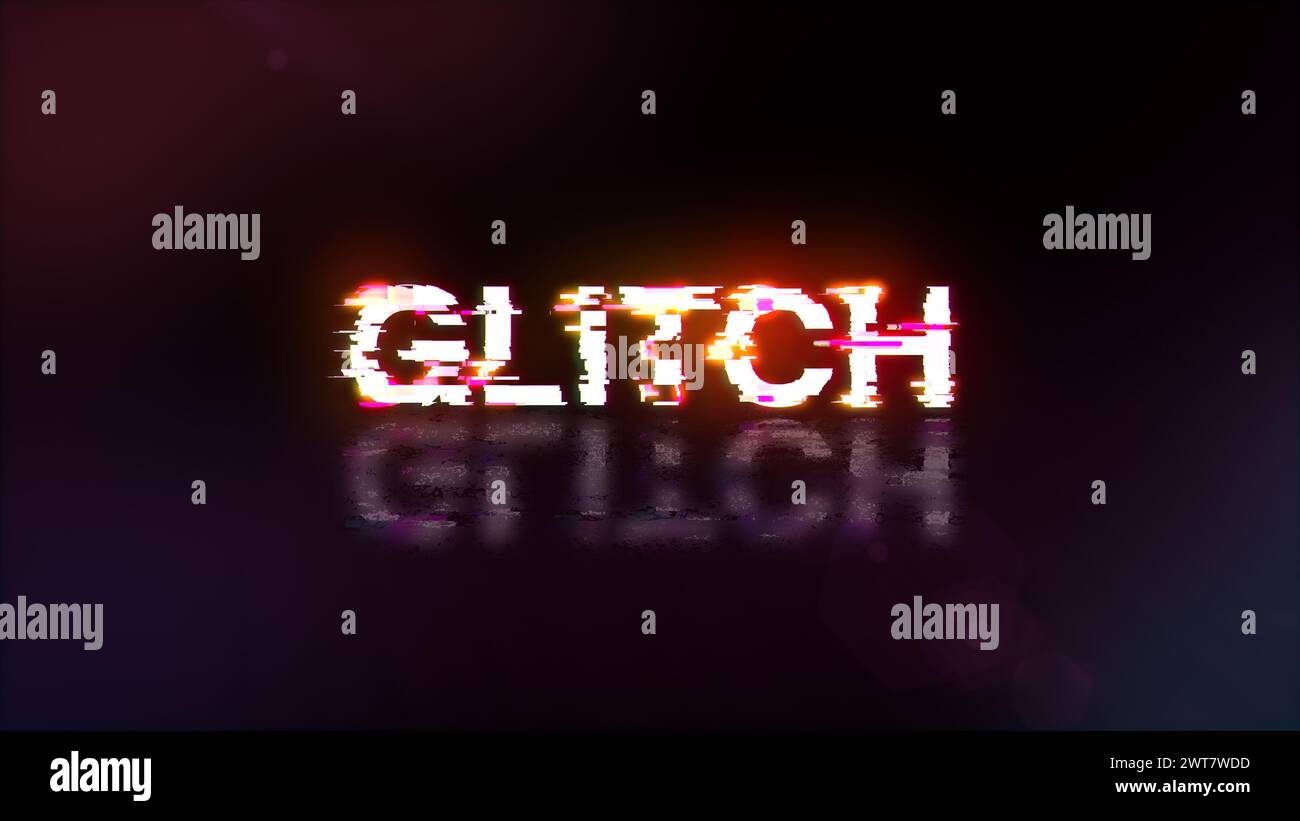 3D rendering glitch text with screen effects of technological failures ...