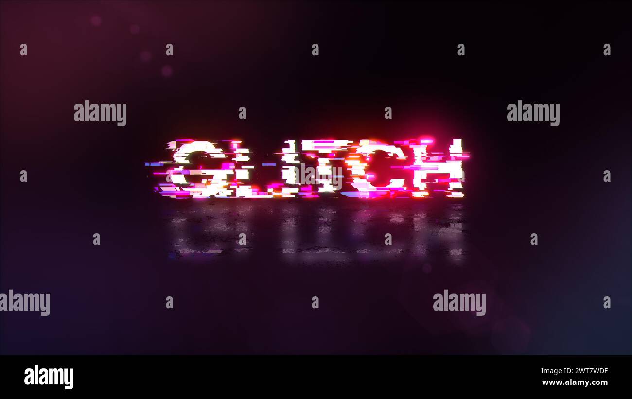 3D rendering glitch text with screen effects of technological failures ...