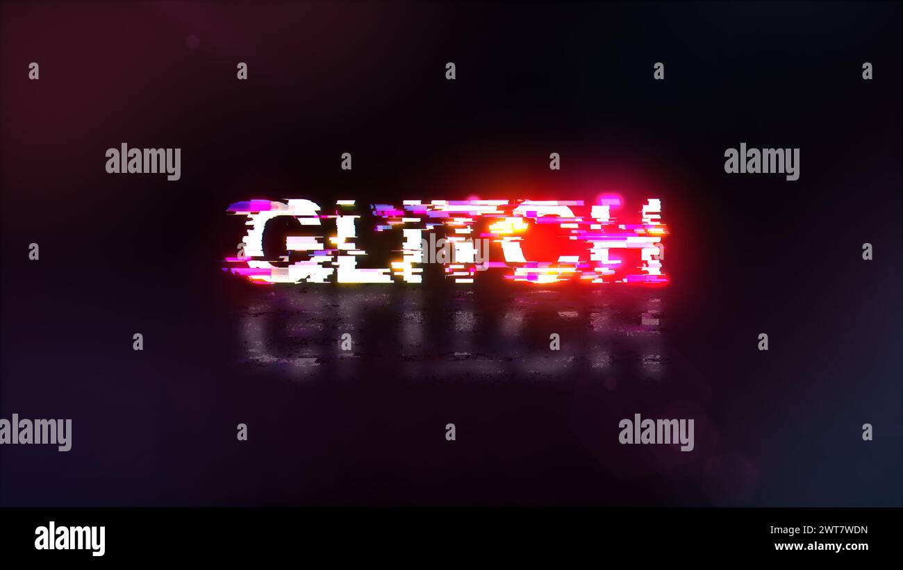 3D rendering glitch text with screen effects of technological failures. Spectacular screen ...
