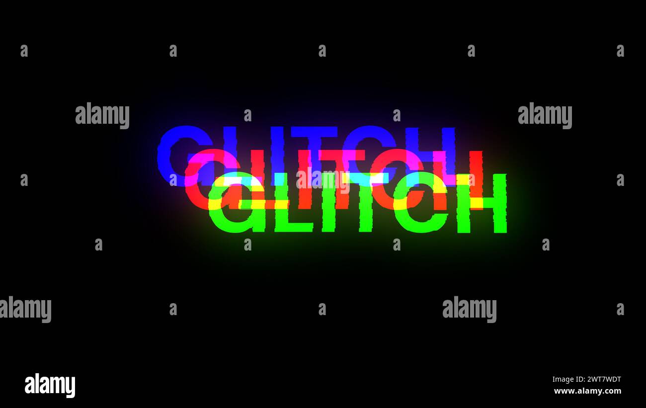 3D rendering glitch text with screen effects of technological failures ...