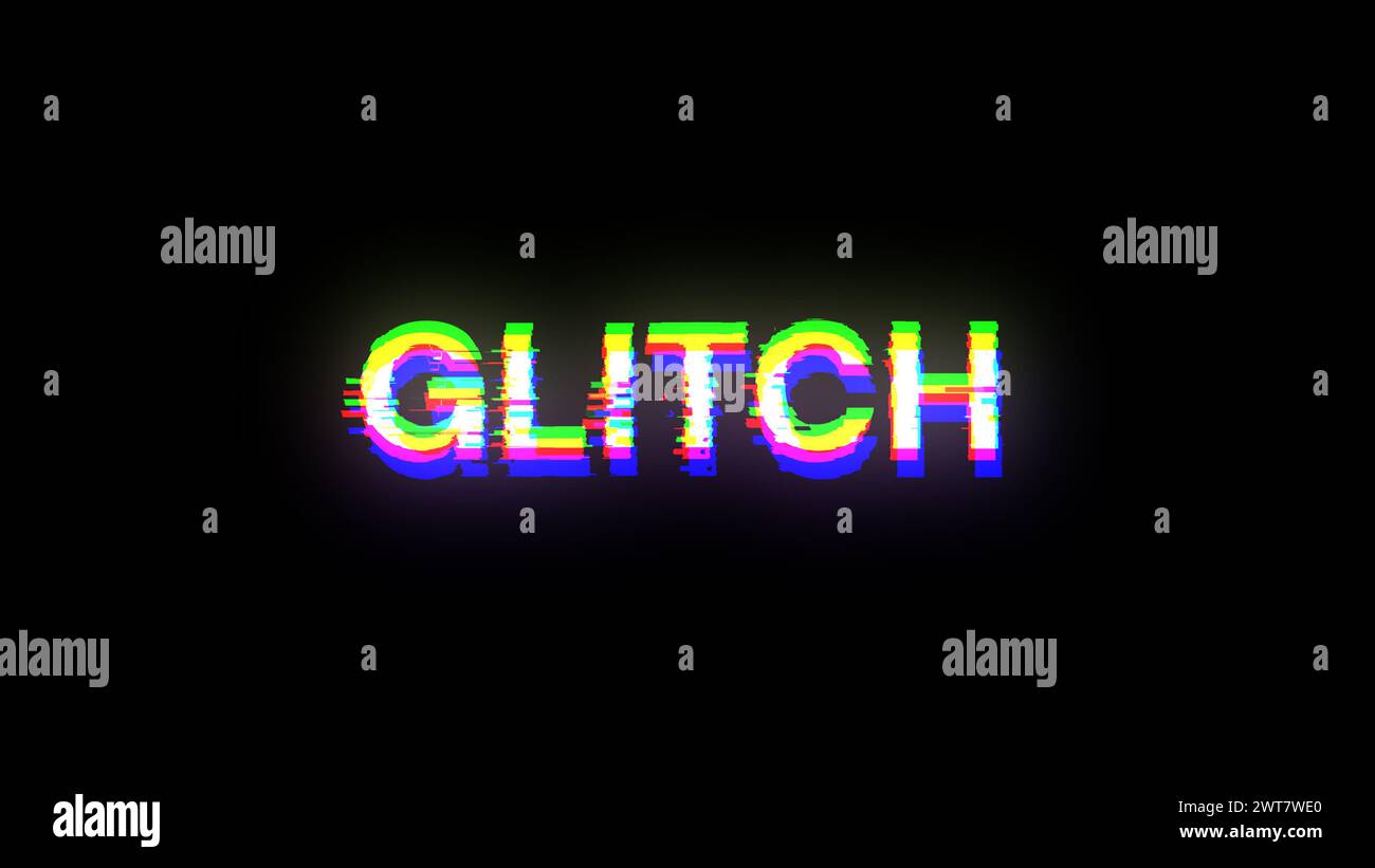 3D rendering glitch text with screen effects of technological failures ...