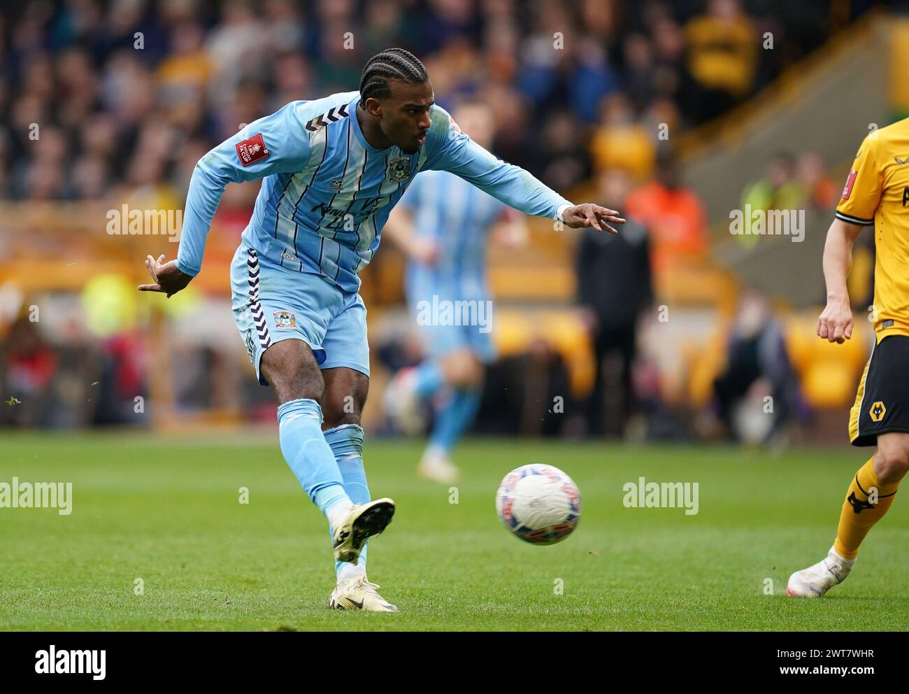 Coventry City's Haji Wright shoots at goal during the Emirates FA Cup ...
