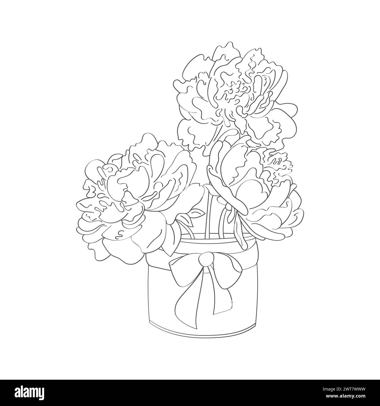 A detailed drawing of a vase filled with blooming peonies. The flowers ...