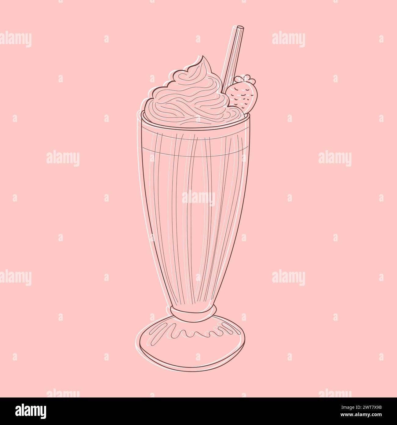 A doodle of a milkshake with a straw, hand-painted with care and ...