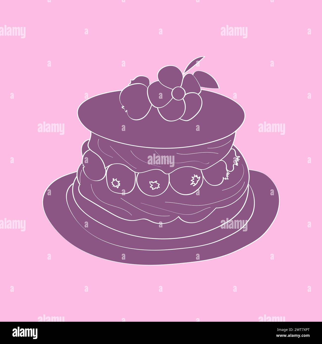 A hand-painted doodle depicting a delicious cake topped with vibrant ...