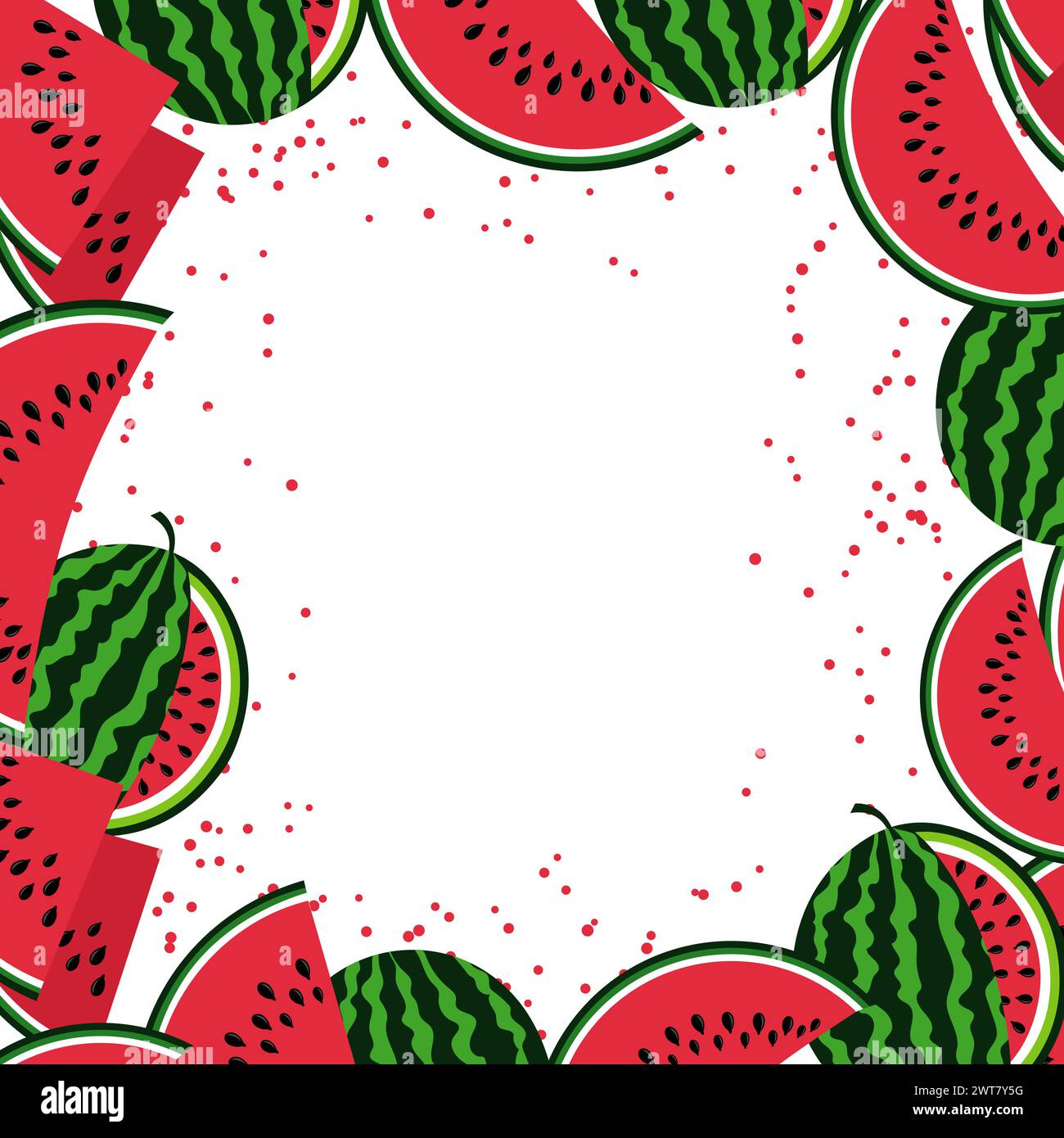 Watermelon slice frame. Summer fruit square background Stock Vector ...