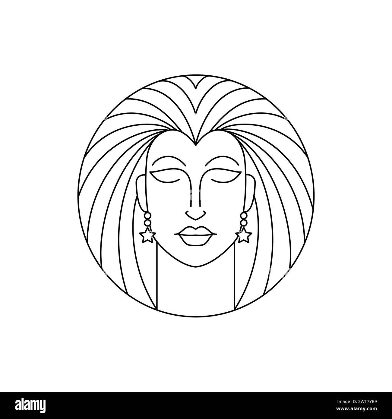 Abstract woman face icon in line art style on white background Stock ...