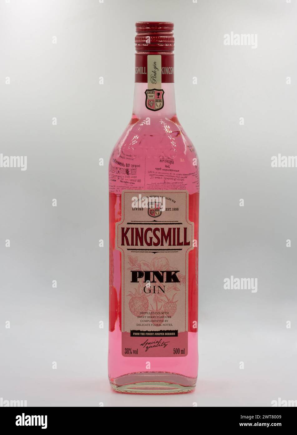 Kyiv, Ukraine - December 04, 2022: Kingsmill pink gin bottle closeup ...