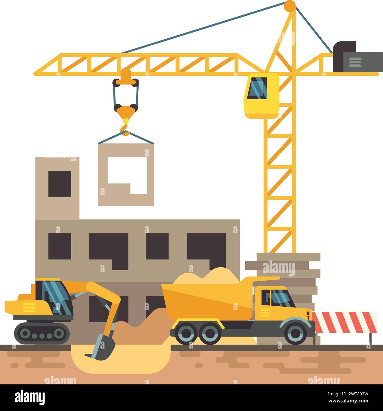 Construction site scene. Cartoon house building equipment Stock Vector ...