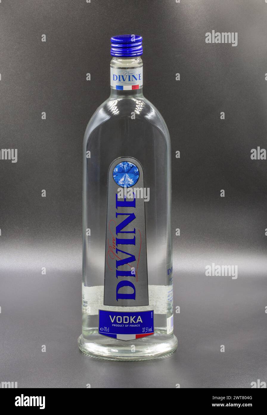 Kyiv, Ukraine - July 14, 2022: Studio shoot of Divine pure French vodka ...
