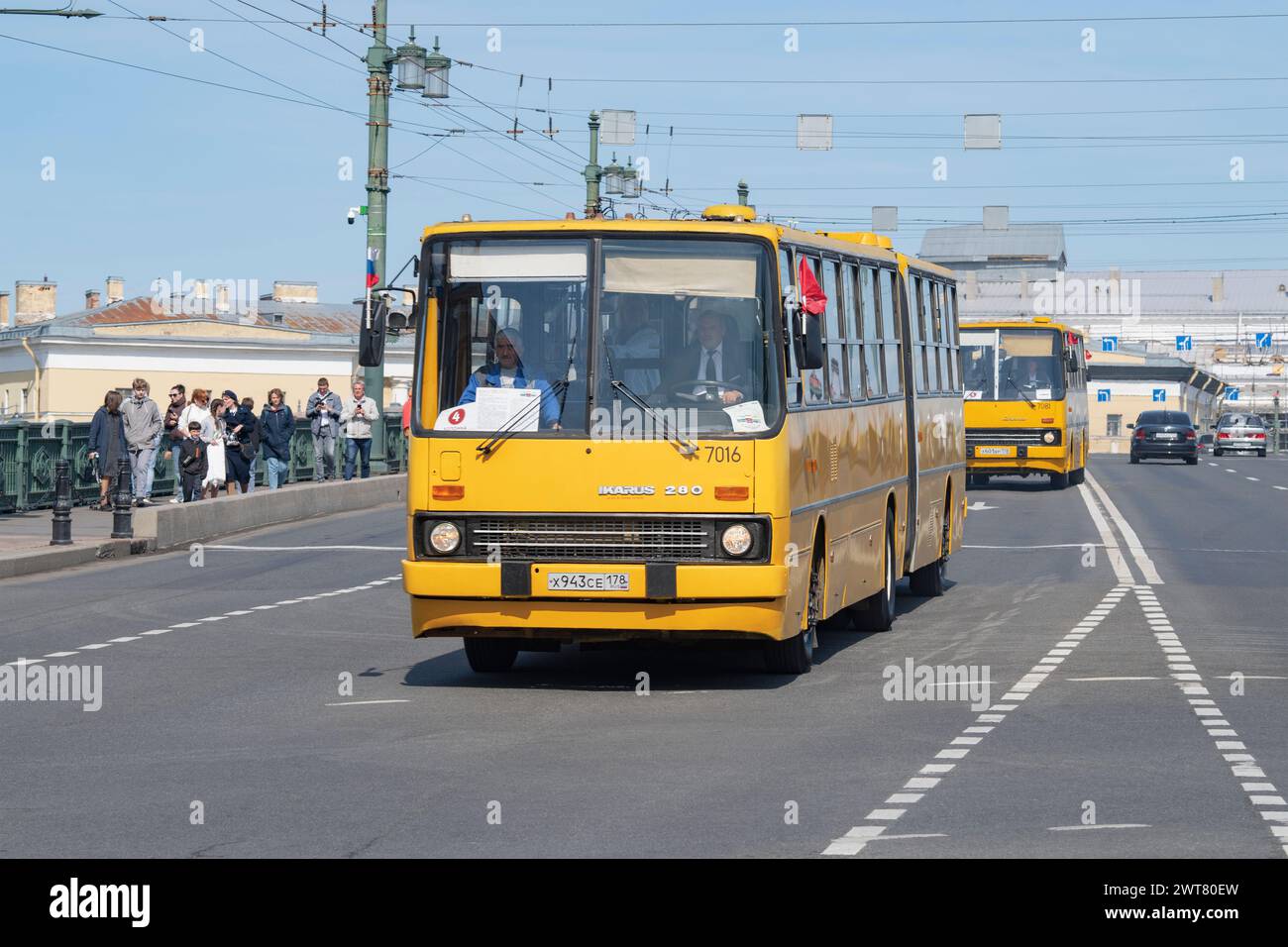 PETERSBURG, RUSSIA - MAY 20, 2023: Two Hungarian buses of the Ikarus on ...