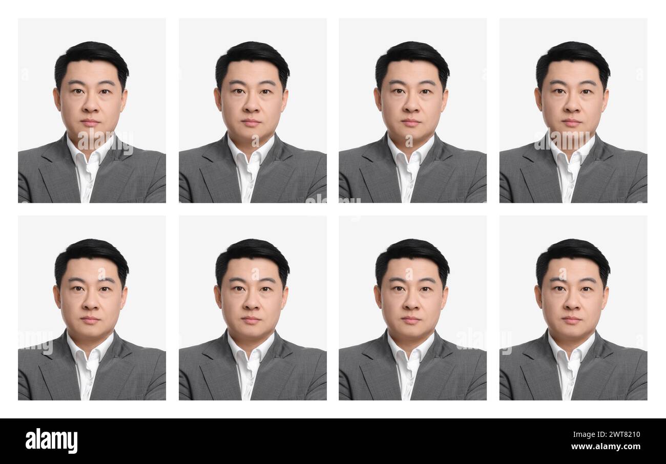 Passport photo, collage. Man on white background, set of photos Stock ...