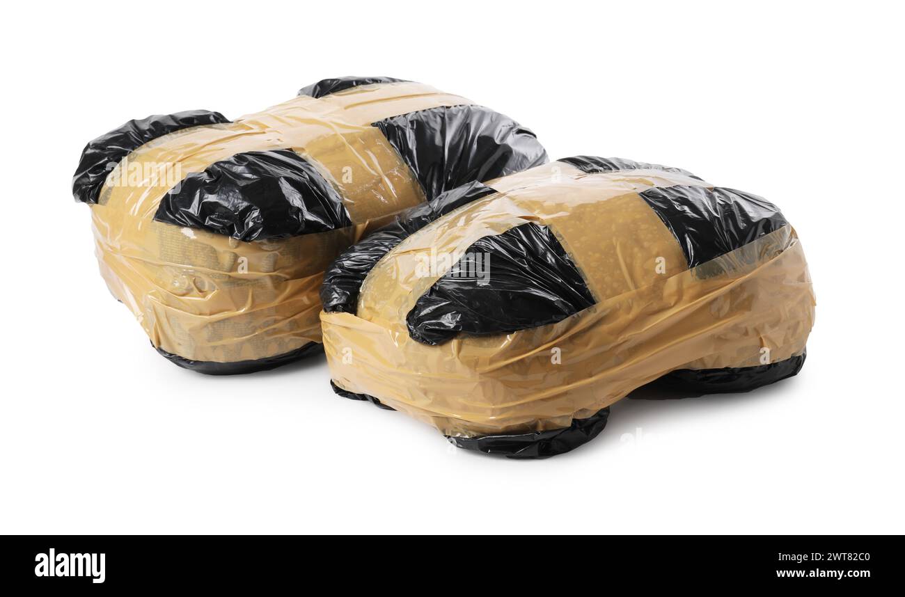 Packages with narcotics isolated on white. Drug addiction Stock Photo ...