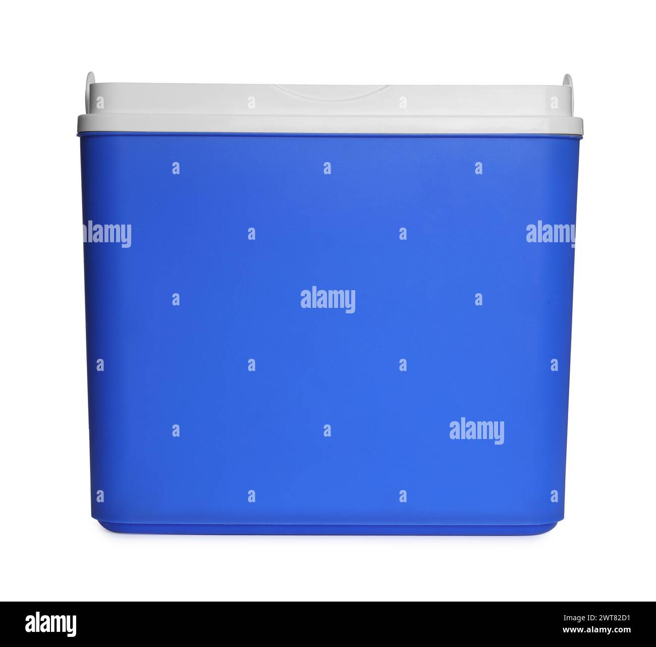 Blue plastic cool box isolated on white Stock Photo - Alamy
