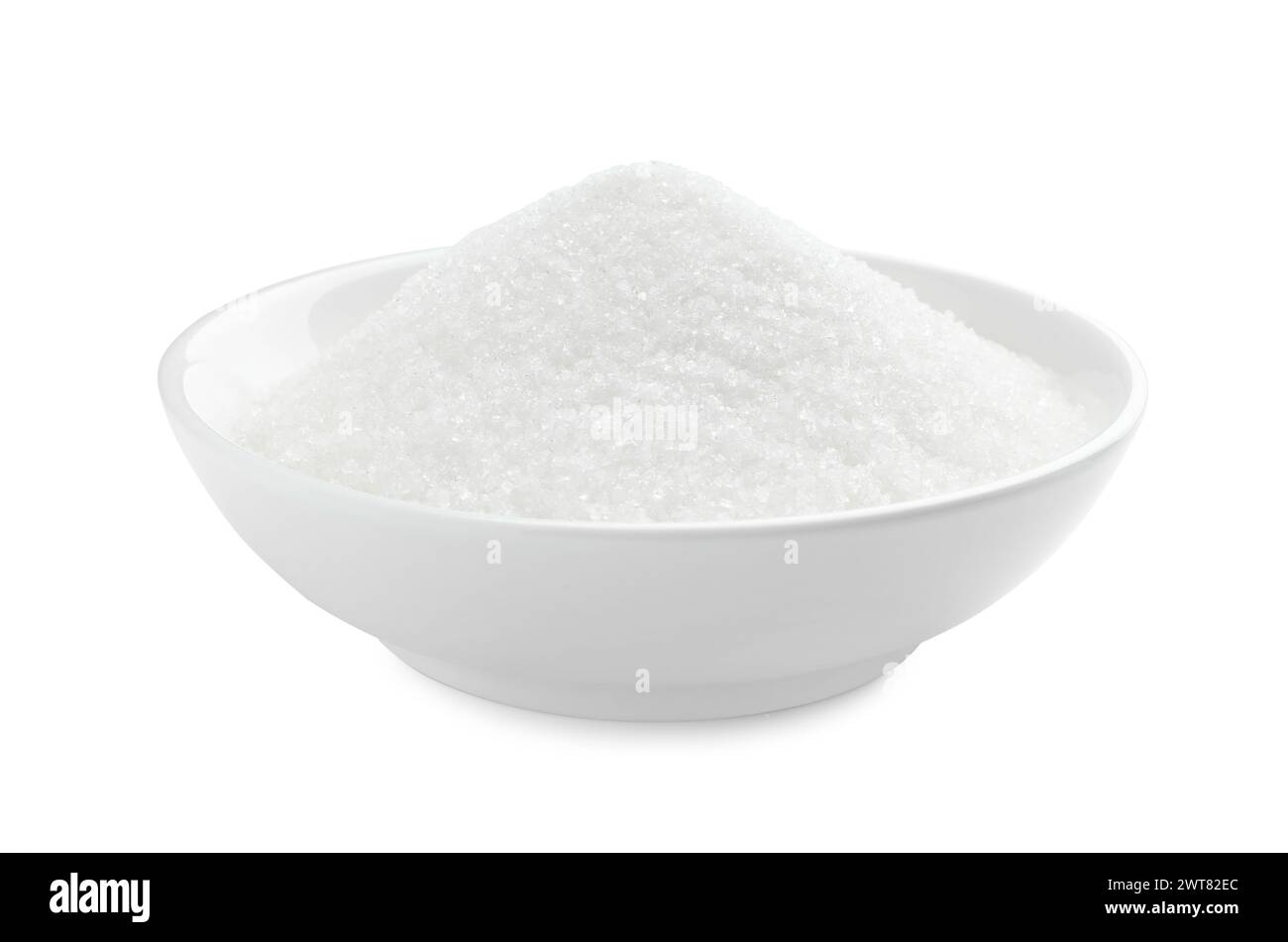 Granulated sugar in bowl isolated on white Stock Photo - Alamy