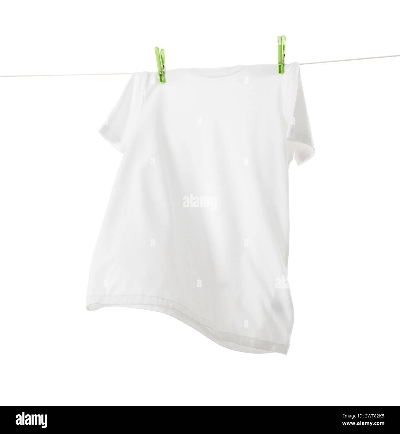One t-shirt drying on washing line isolated on white Stock Photo - Alamy