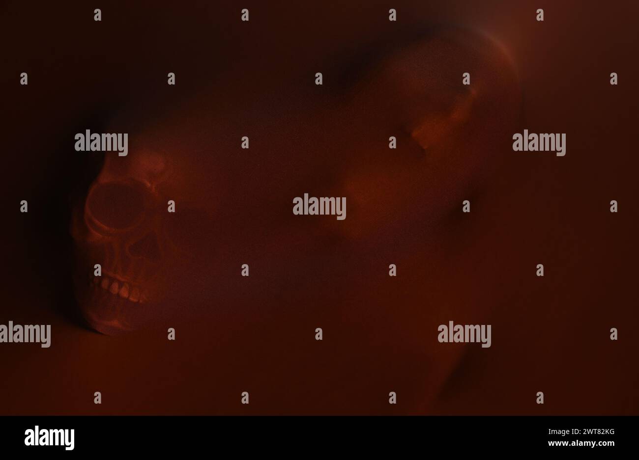 Silhouette of creepy ghost with skulls behind brown cloth Stock Photo ...