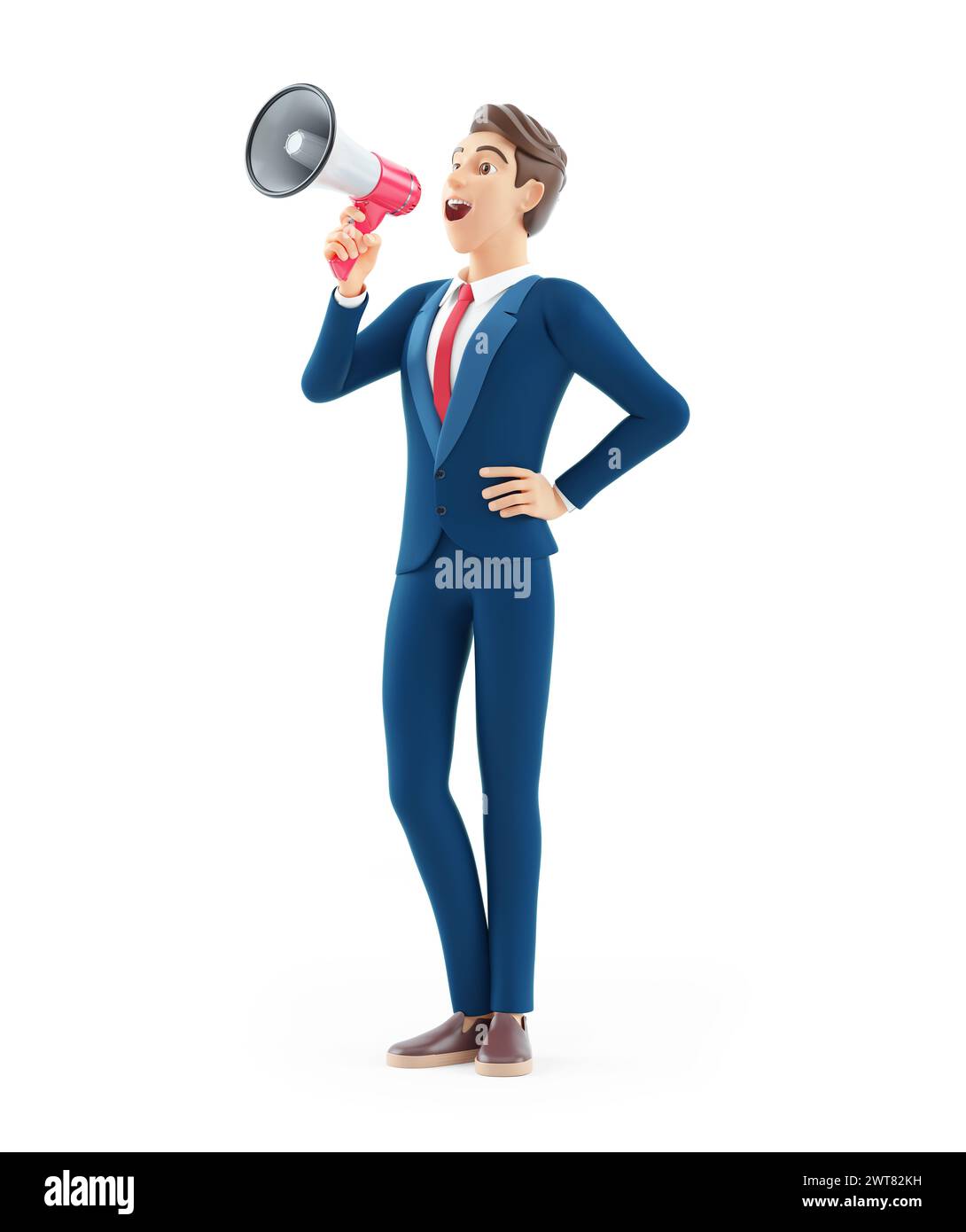 3d cartoon businessman making an announcement with megaphone ...