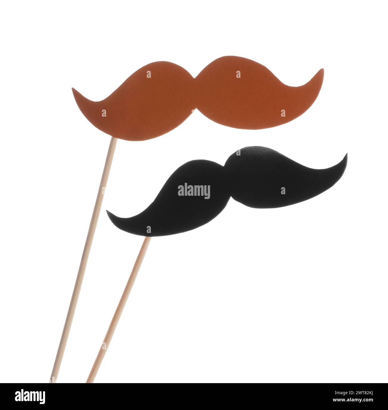 Fake paper mustaches on sticks against white background Stock Photo - Alamy