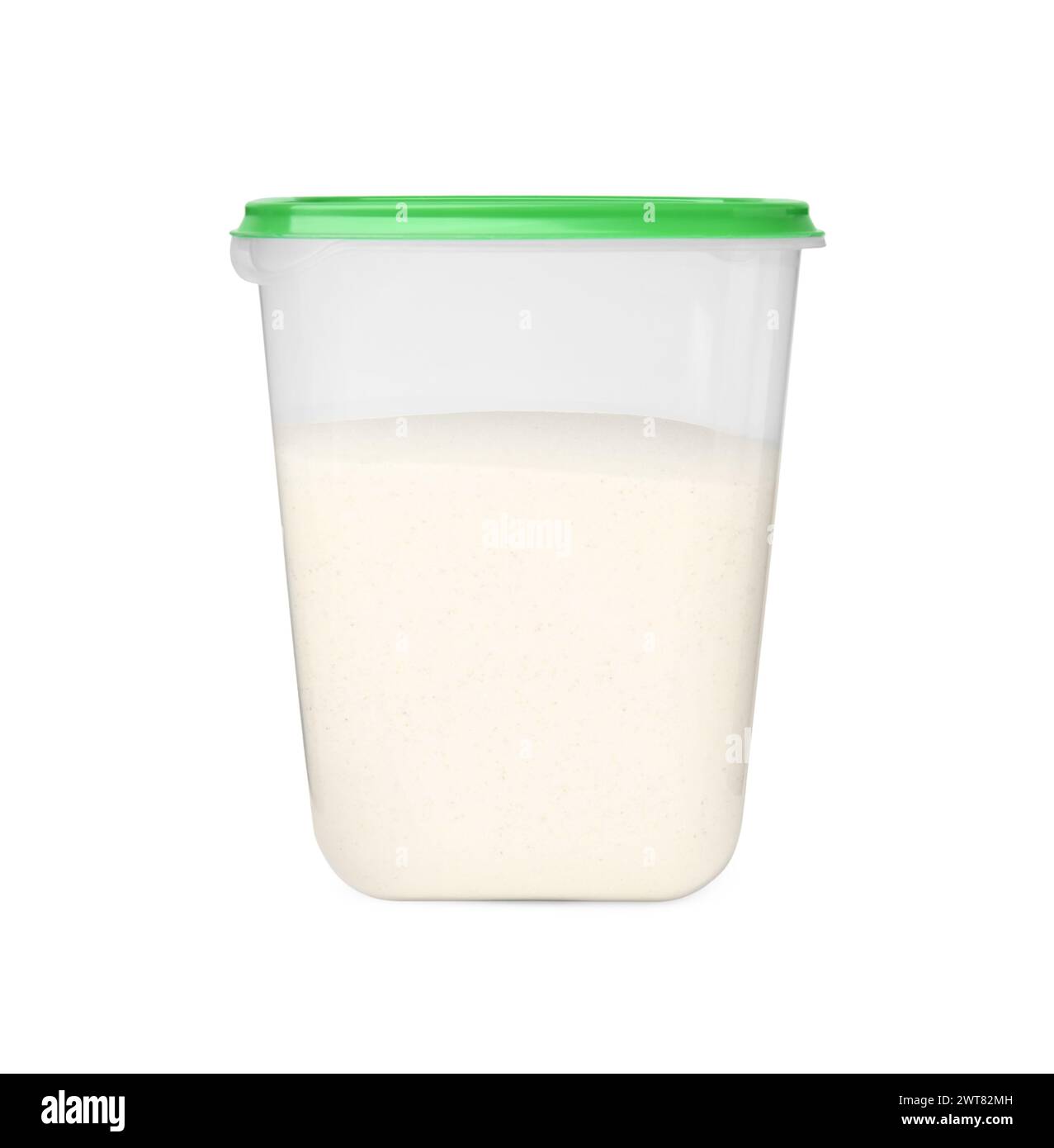 Plastic container filled with sugar isolated on white Stock Photo - Alamy