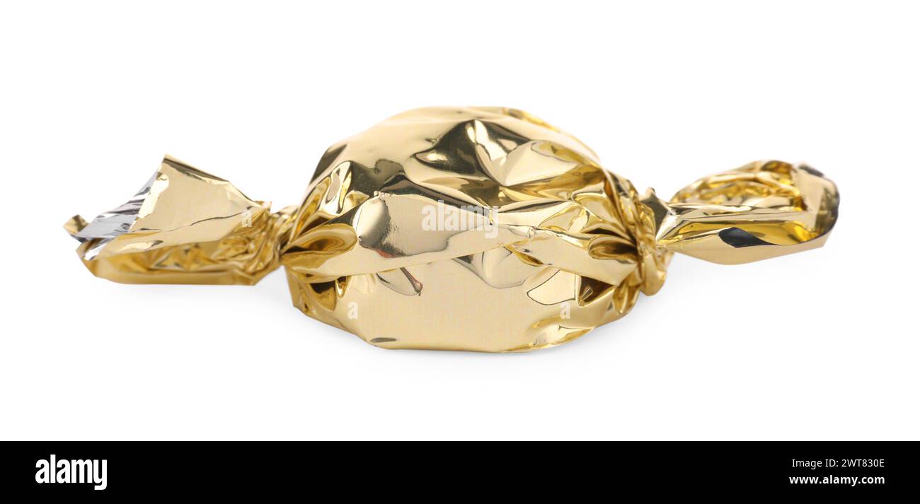 Candy in golden wrapper isolated on white Stock Photo - Alamy