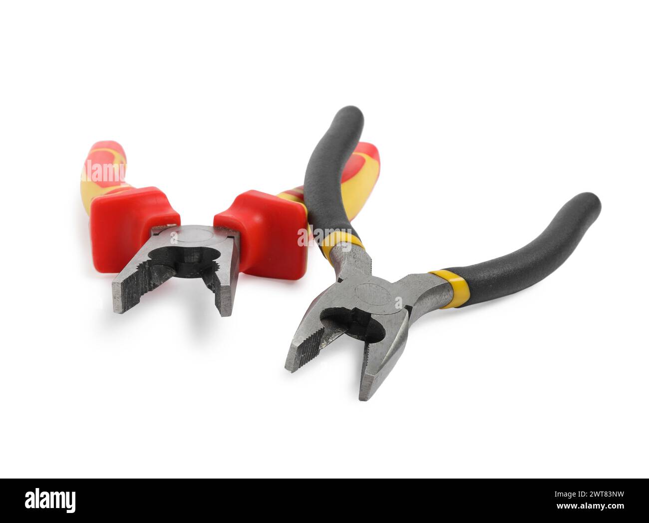 Different pliers isolated on white. Construction tool Stock Photo - Alamy