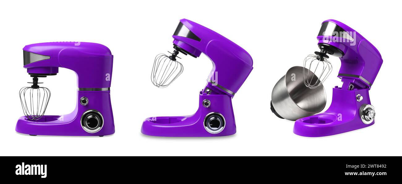 Purple stand mixers isolated on white, set Stock Photo - Alamy