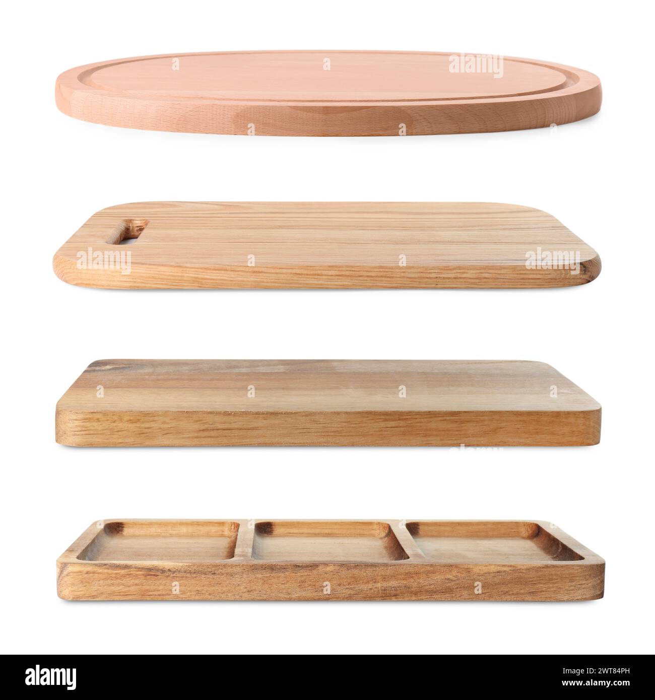 Different wooden boards isolated on white, set Stock Photo - Alamy