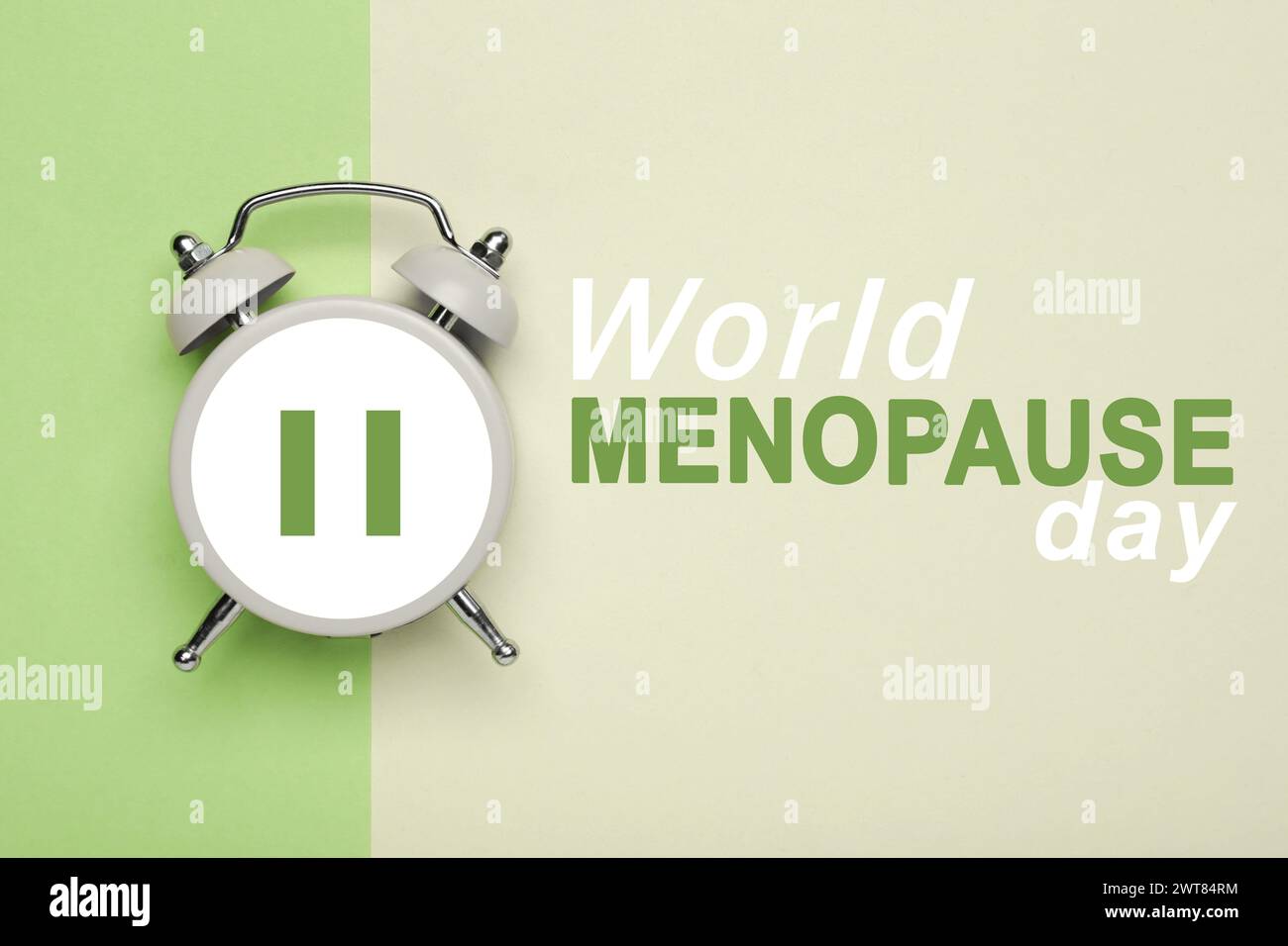 World Menopause Day. Alarm clock with pause symbol on color background ...