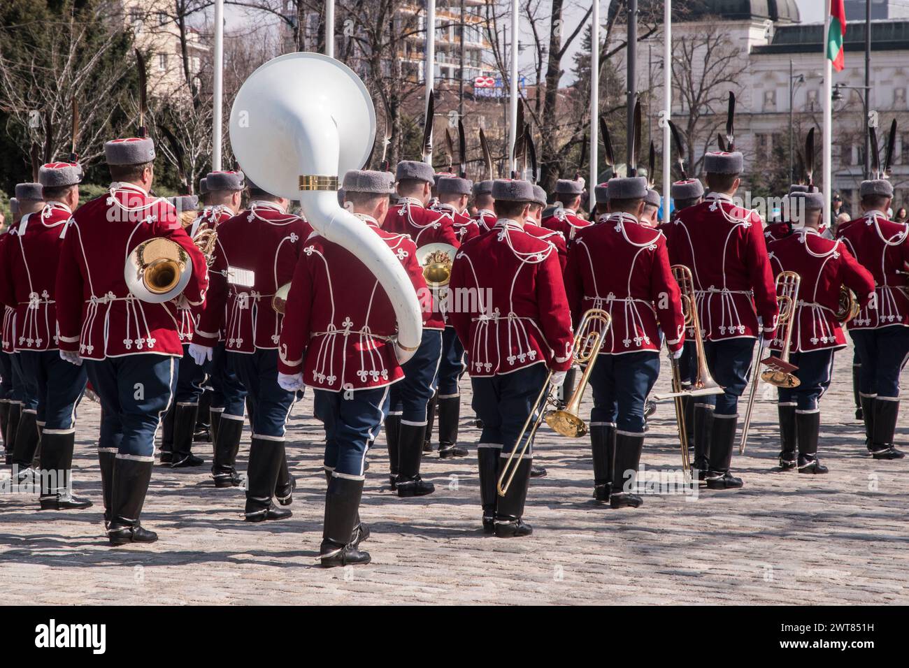 Army brass band in formation during parade ceremony Stock Photo - Alamy
