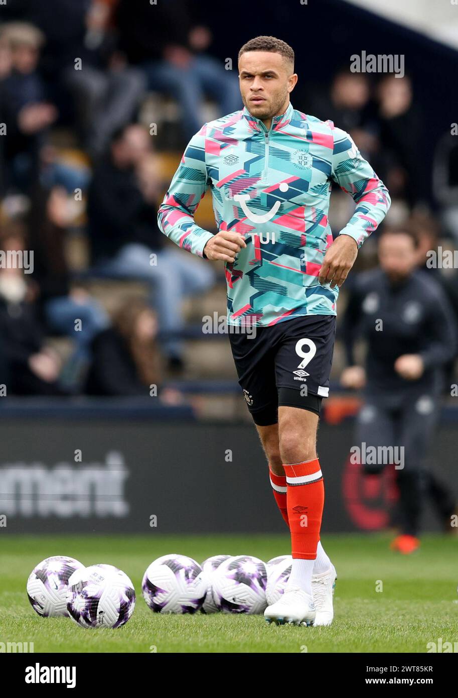 Luton Town's Carlton Morris during the warm up before the Premier ...