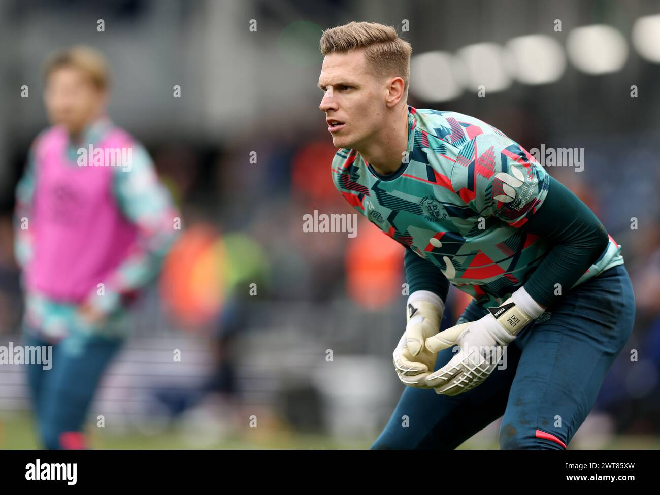 Luton Town goalkeeper Thomas Kaminski during the warm up before the ...