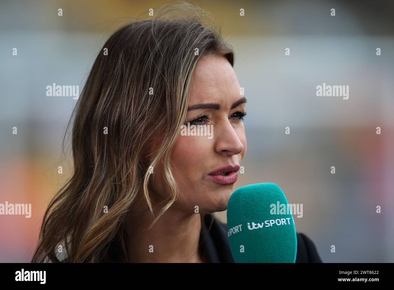 Laura Woods gives an interview ahead of the Emirates FA Cup Quarter ...