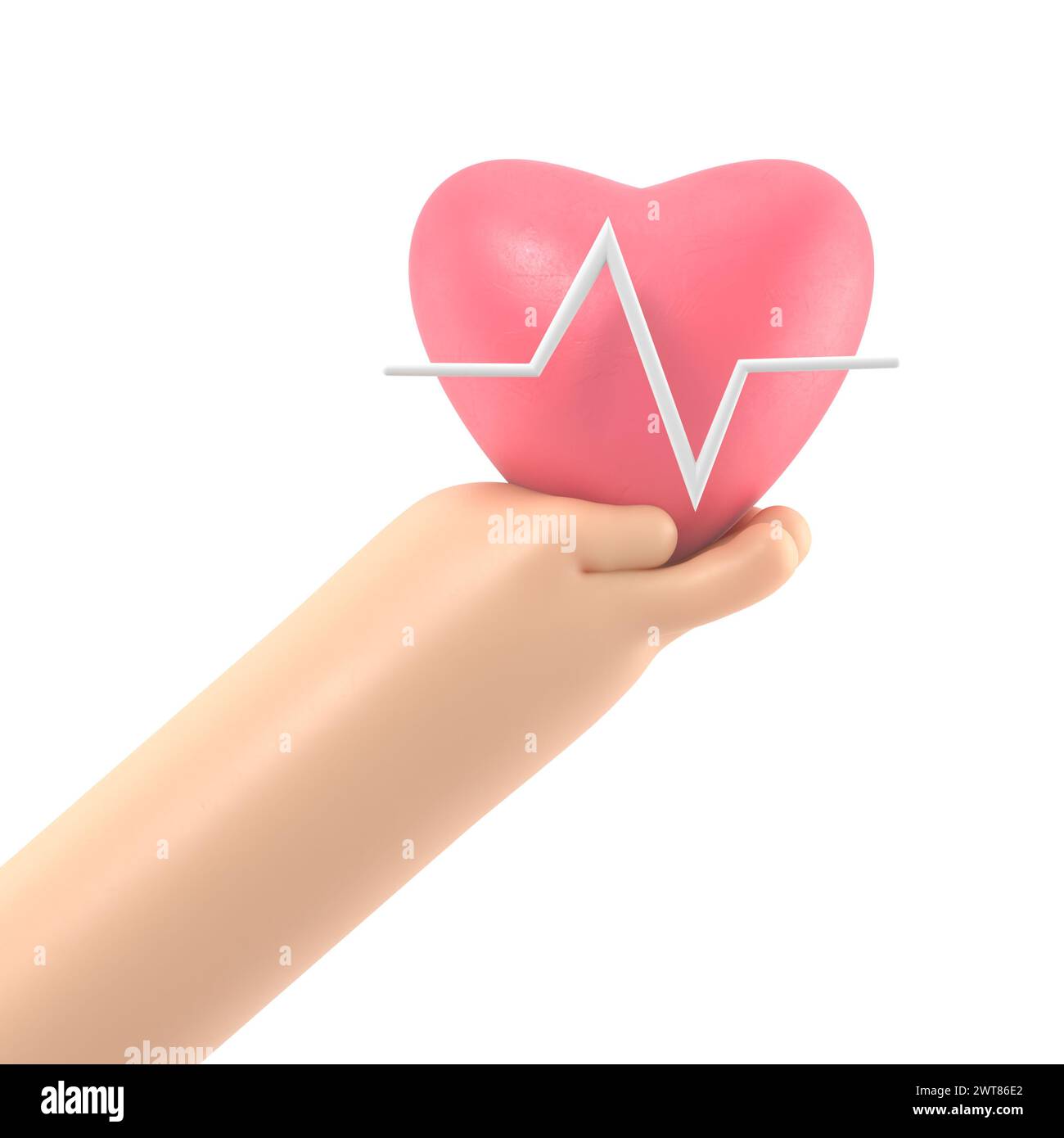 3d render. Medical heart rate icon. Doctor or cardiologist cartoon hand ...