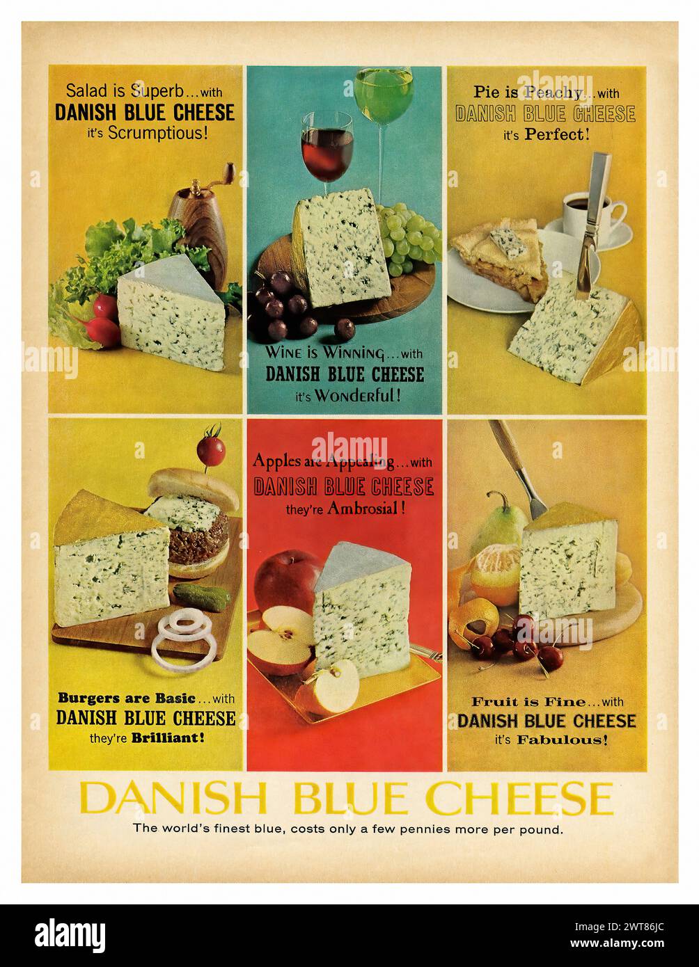 Danish Blue Cheese - Vintage american magazine press advertising Stock ...