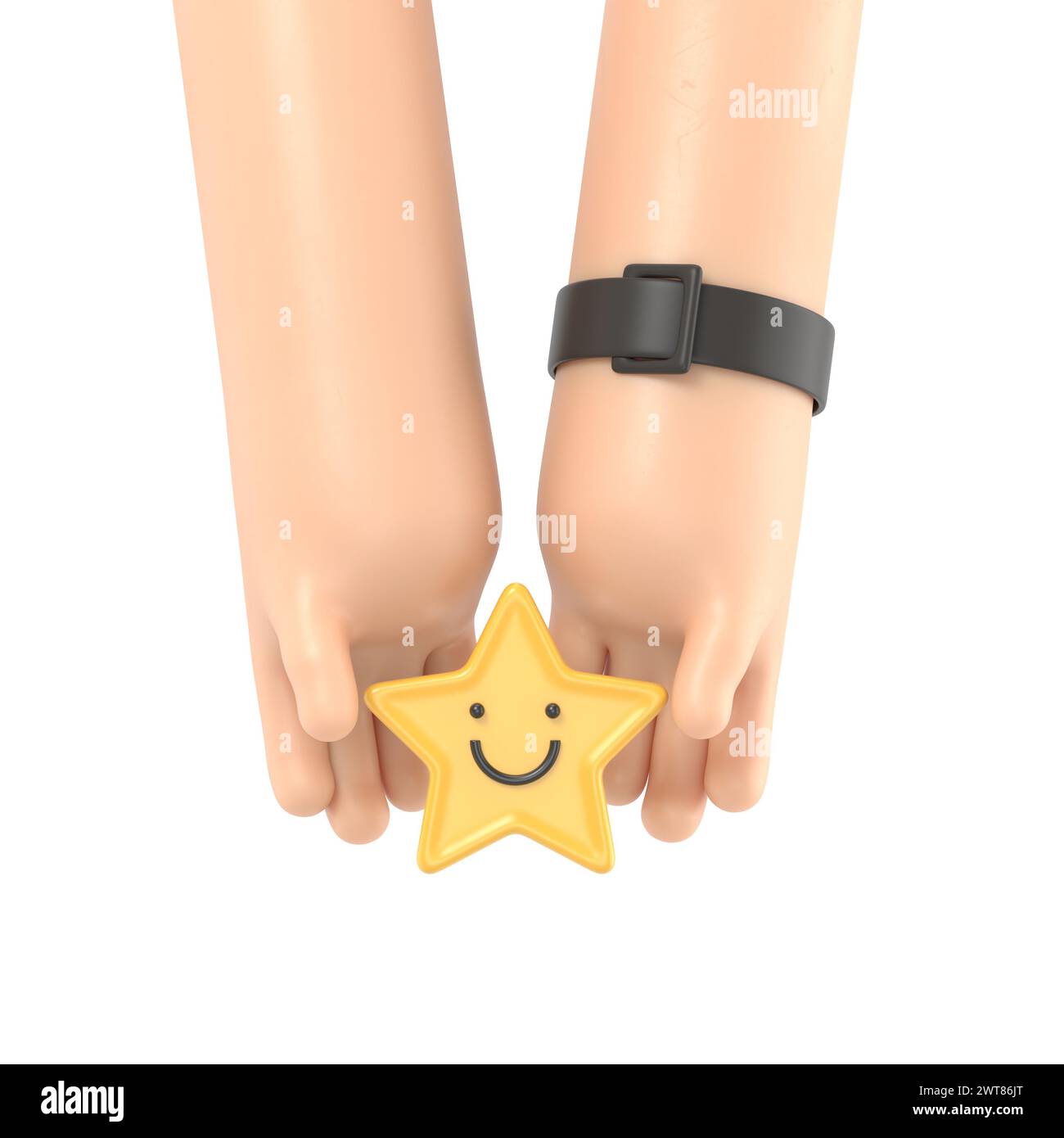 Hand holding yellow star happy smile face, good feedback rating ...