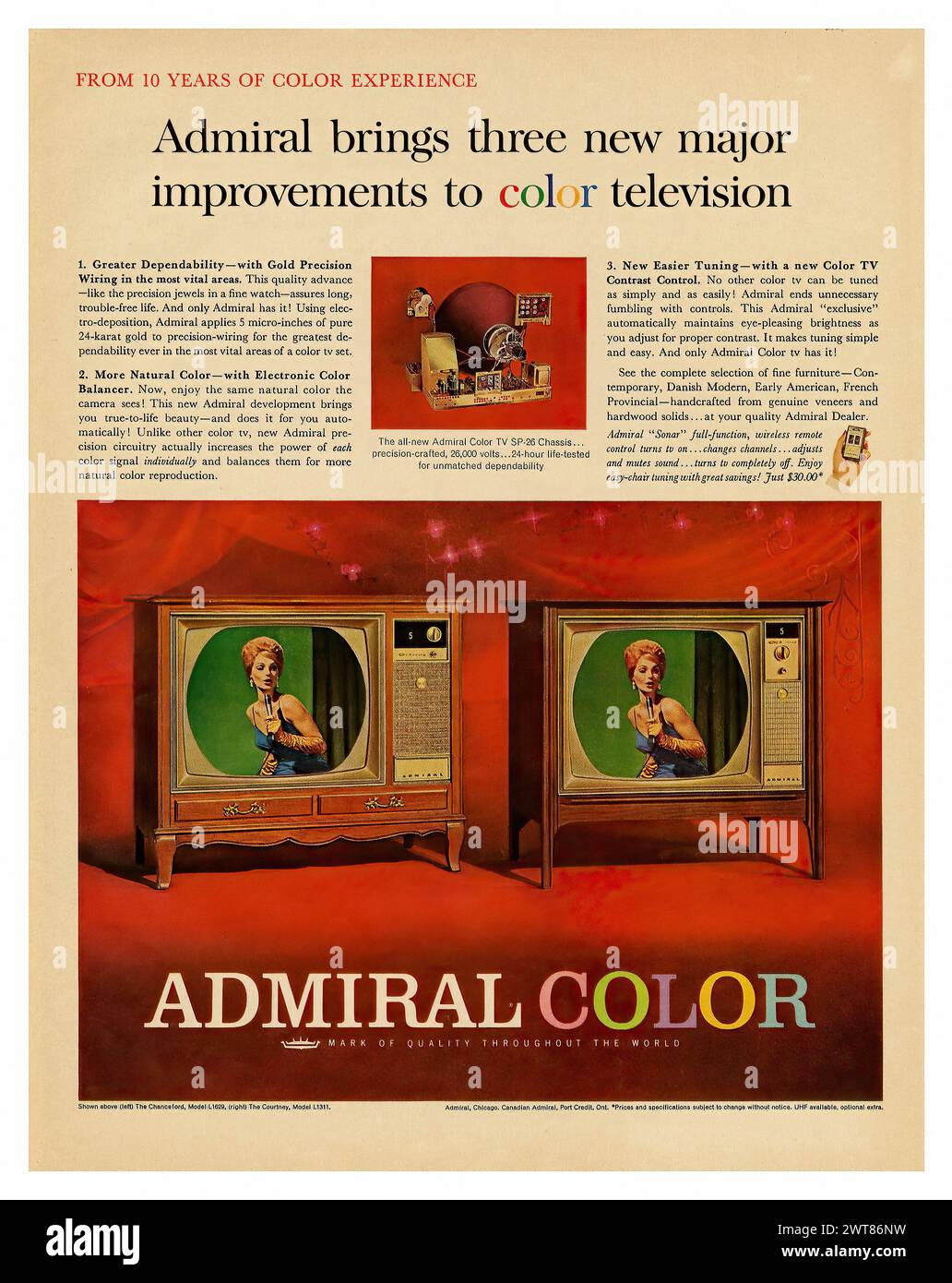Admiral Color Television (1963) - Vintage american magazine press advertising Stock Photo - Alamy