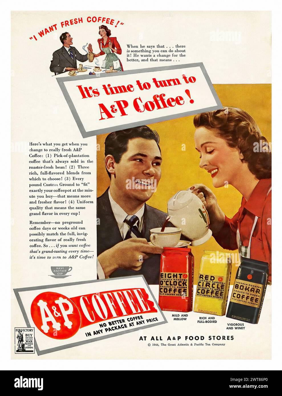 A&P Coffee (1944) - Vintage american magazine press advertising Stock ...