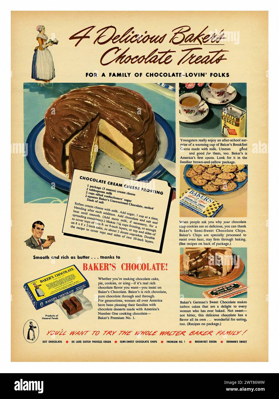 Baker's Chocolate - Vintage american magazine press advertising Stock ...
