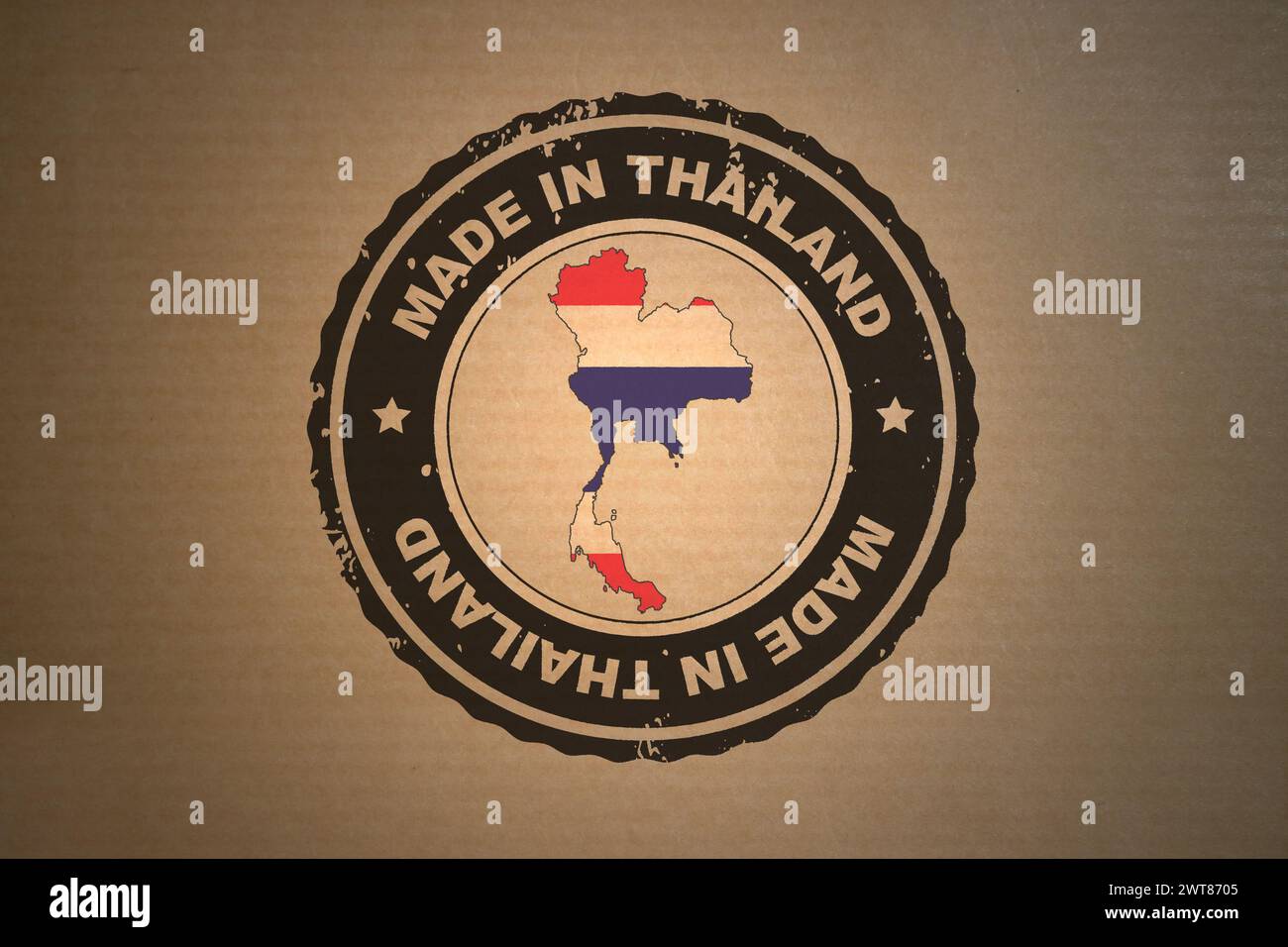 Brown paper with in its middle a retro style stamp Made in Thailand ...