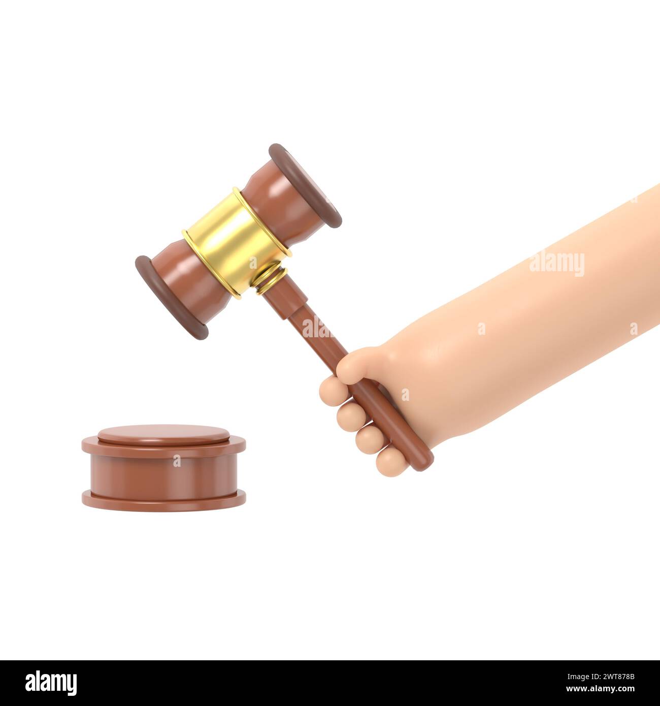 Cartoon Gesture Icon Mockup.Justice. Hand holding judges gavel. 3D ...
