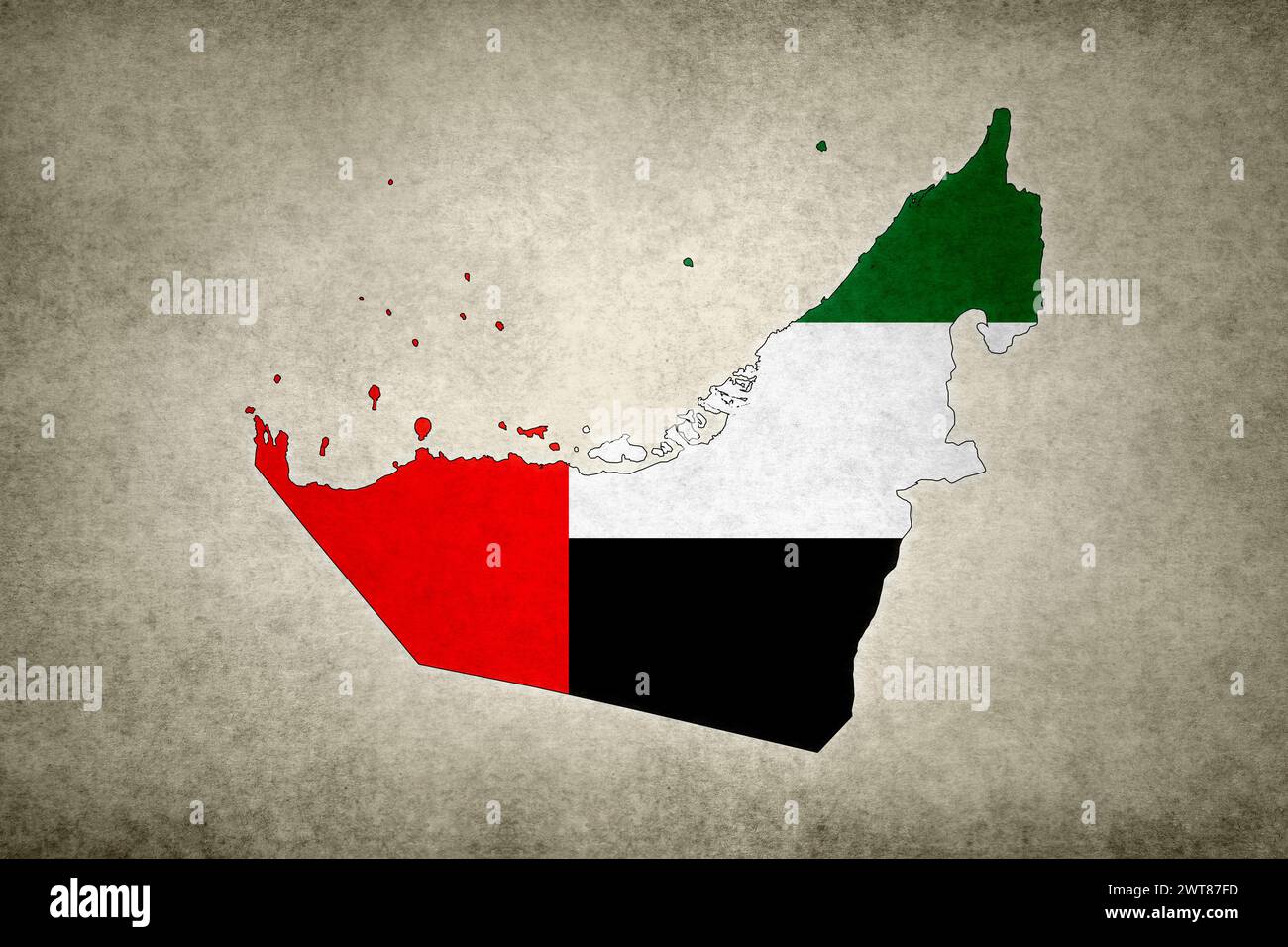 Grunge map of United Arab Emirates with its flag printed within its ...