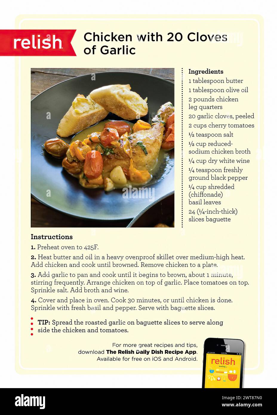 Relish Daily Dish Recipe Card-Chicken with 20 Cloves of Garlic ...