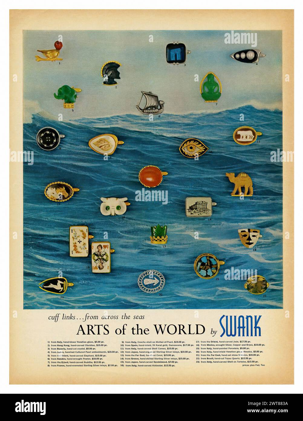 Swank Cuff Links - Vintage american magazine press advertising Stock ...